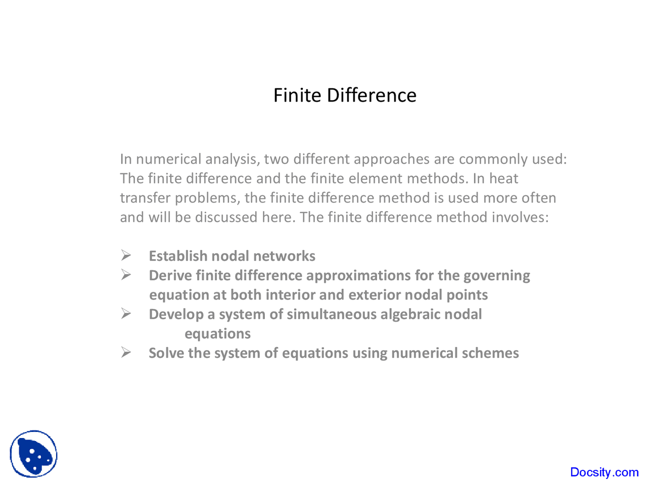 Finite Difference - Tools in Mechanical Engineering - Lecture Slides - Docsity