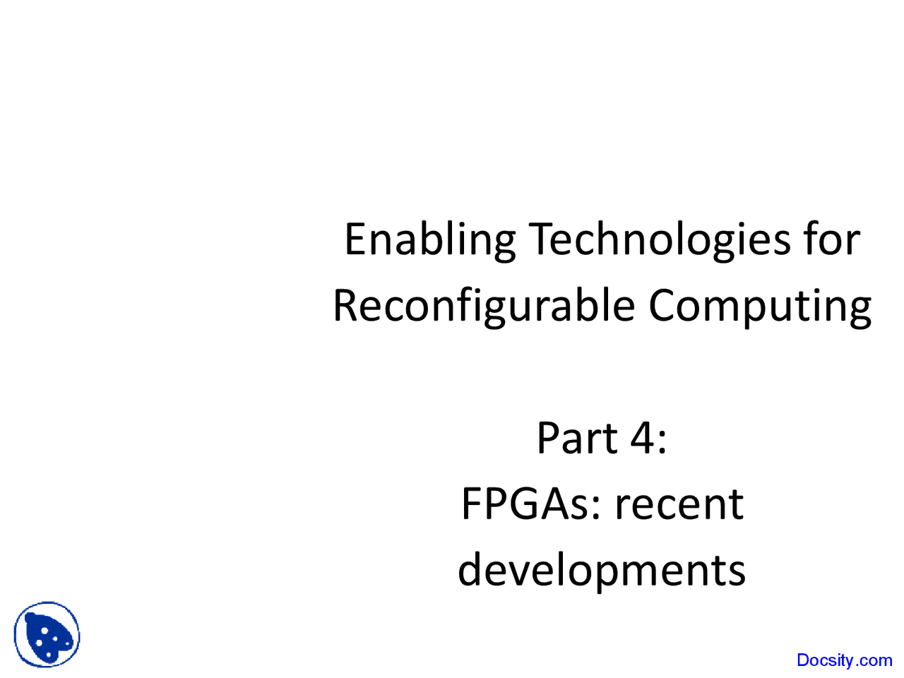Reconfigurable Computing Design Automation Of Embedded Systems Lecture Slides Docsity