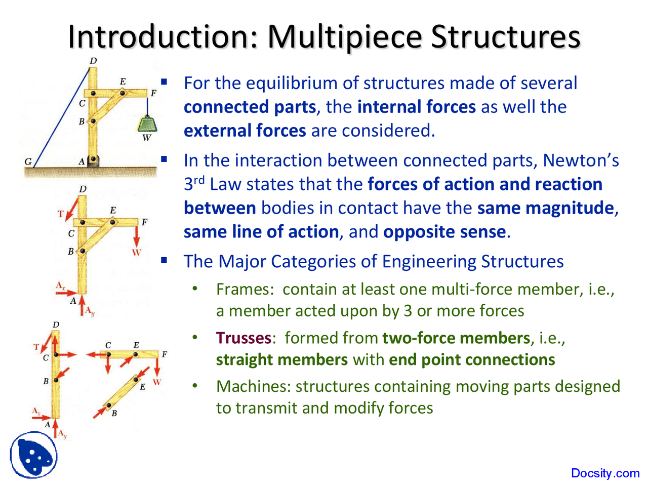 Multipiece Structures - Engineering Mechanics Statics - Lecture Slides - Docsity