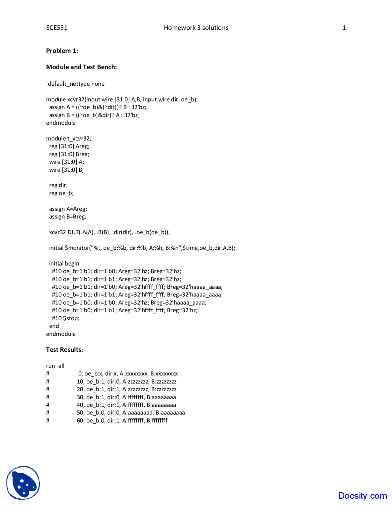 Tri-State Bus Transceiver - Digital Design and Synthesis - Solved Assignment - Docsity
