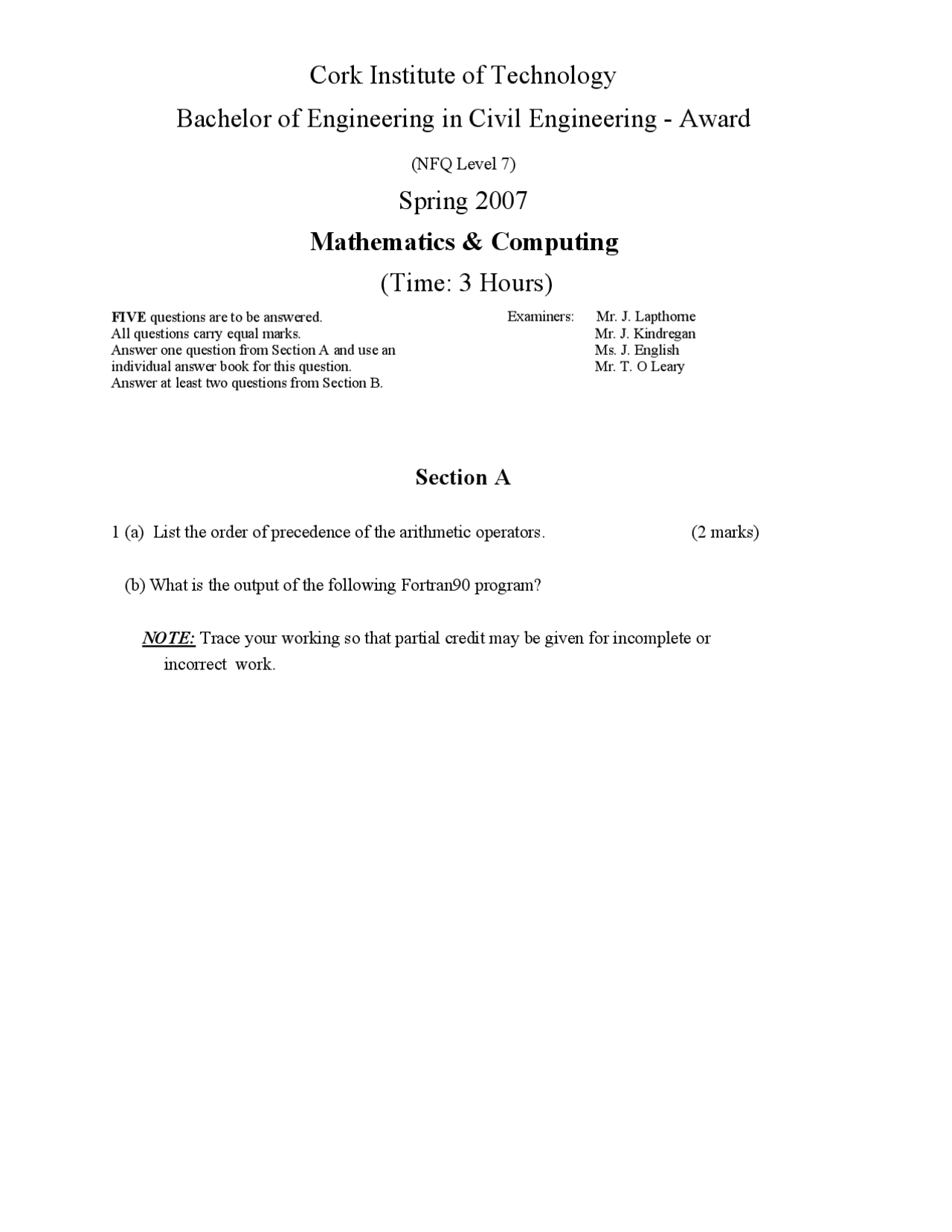 Square Root Mathematics And Computing Old Exam Paper Docsity