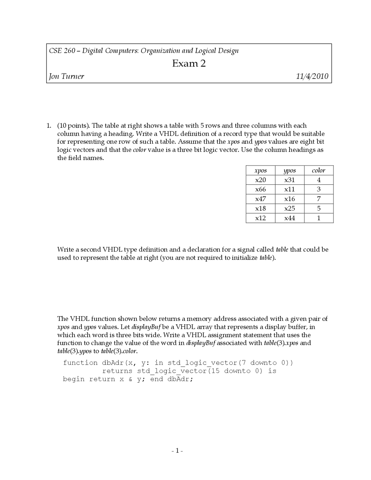 Logic Vectors Organization And Logical Design Exam Docsity