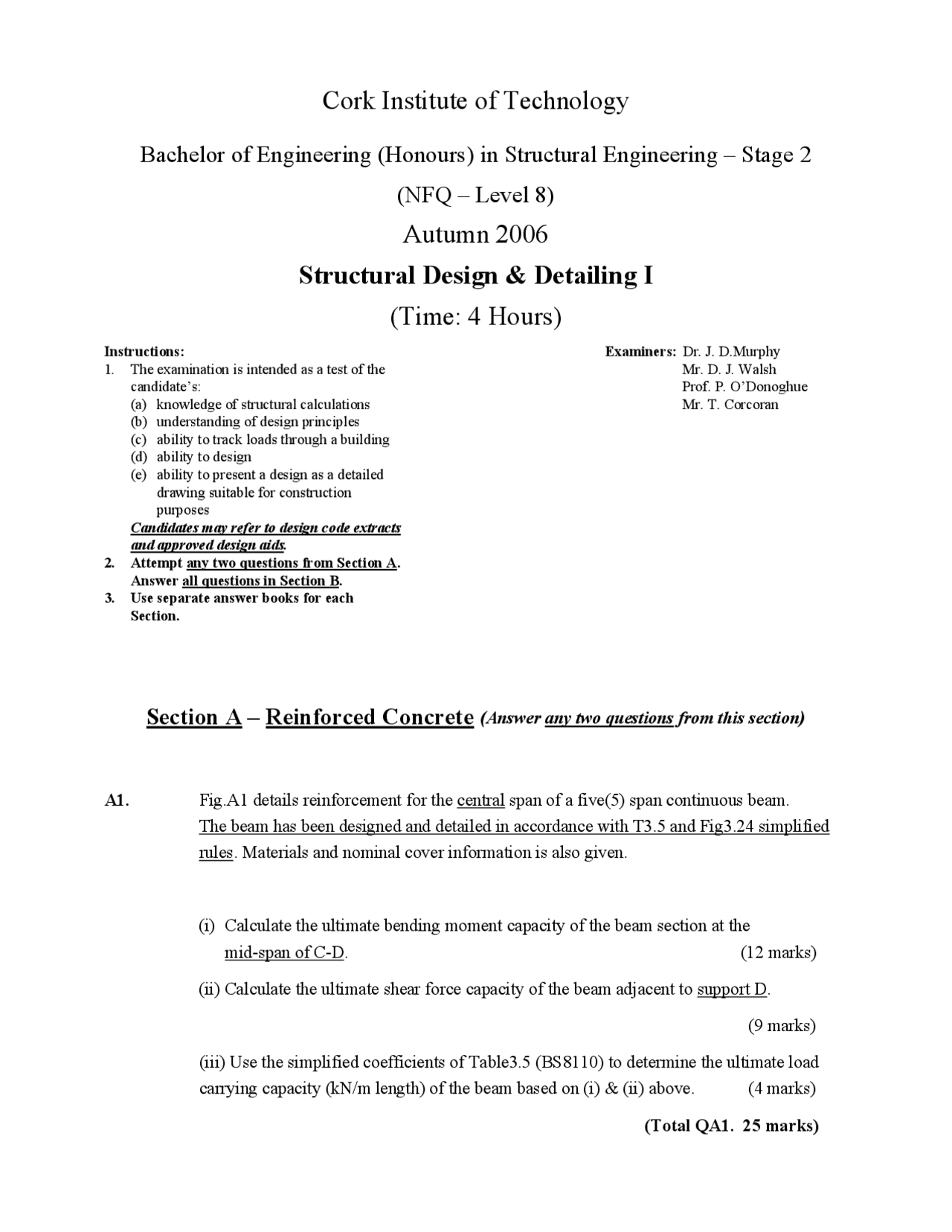 Shear Force Capacity Introduction To Structural Design Old Exam