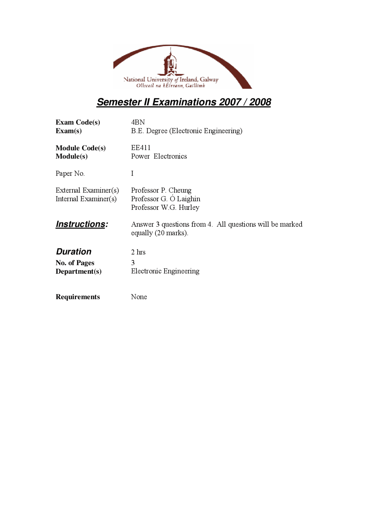 Voltage Source Inverter Power Electronics Past Exam Paper Docsity