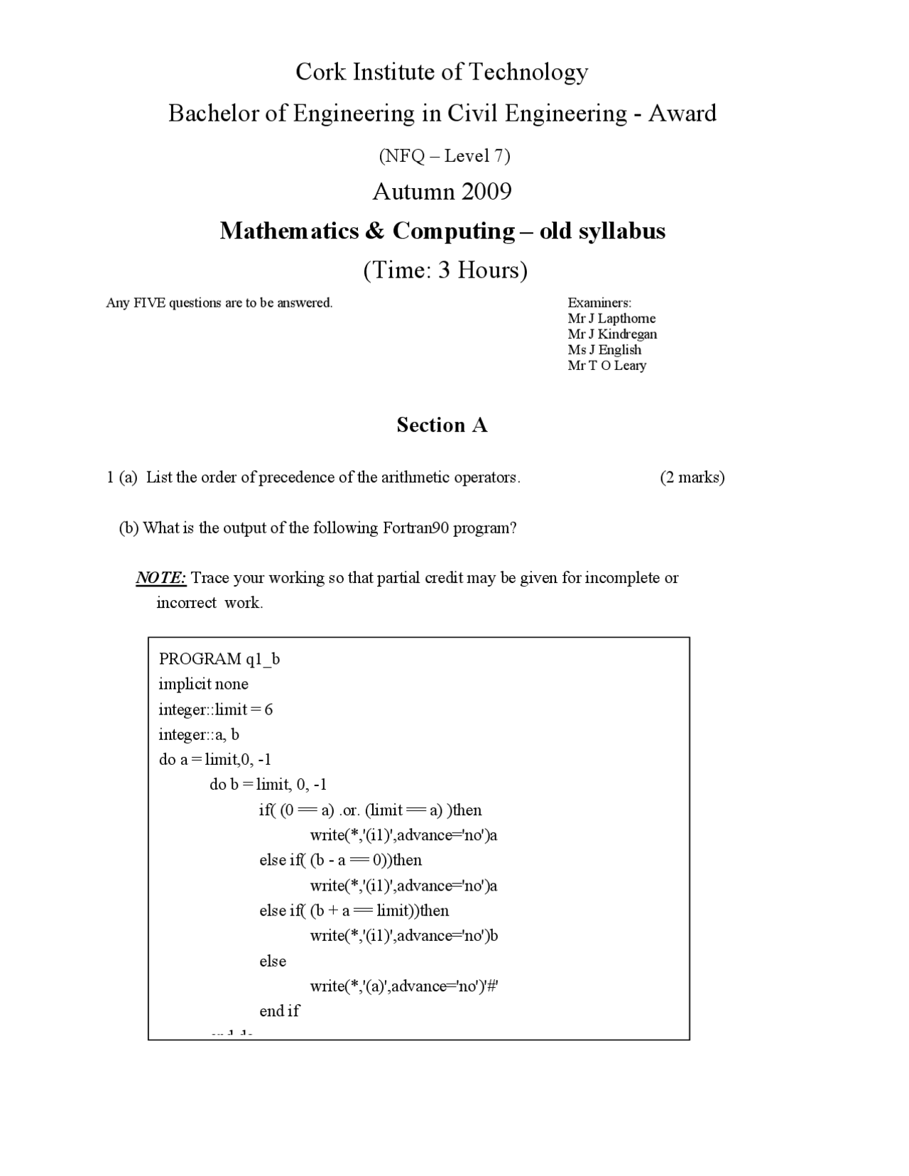 Fortran90 Program Mathematics And Computing Old Exam Paper Docsity