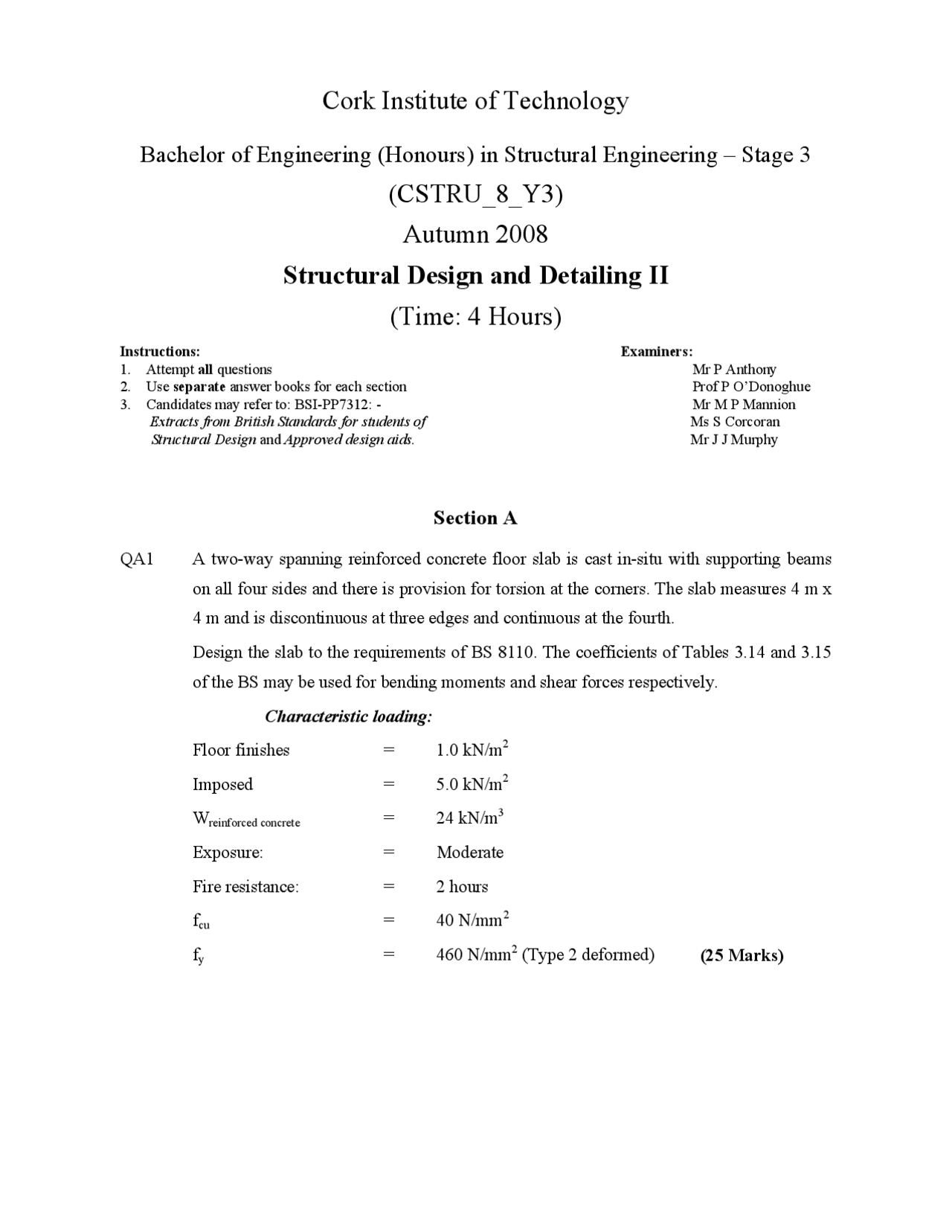 Fire Resistance - Introduction to Structural Design - Old Exam Paper ...