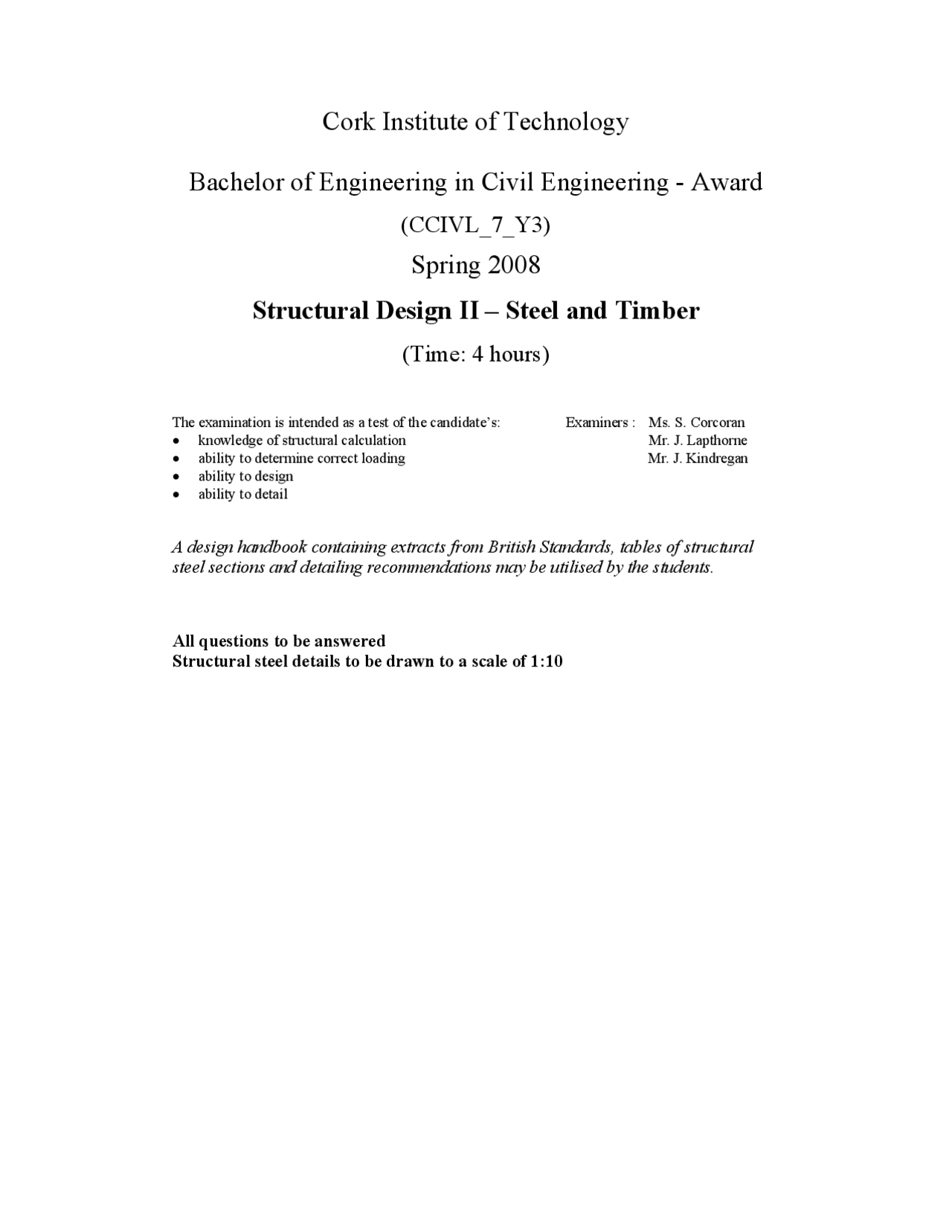 Roof Decking Introduction To Structural Design Old Exam Paper Docsity