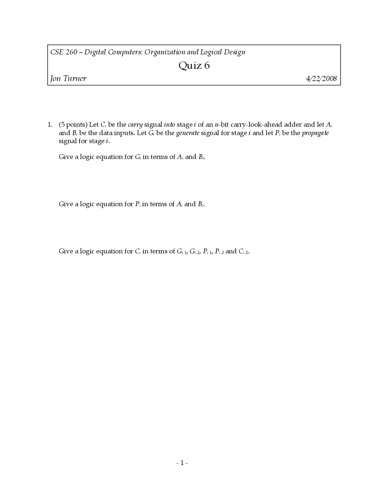 Logic Equation Organization And Logical Design Quiz Docsity