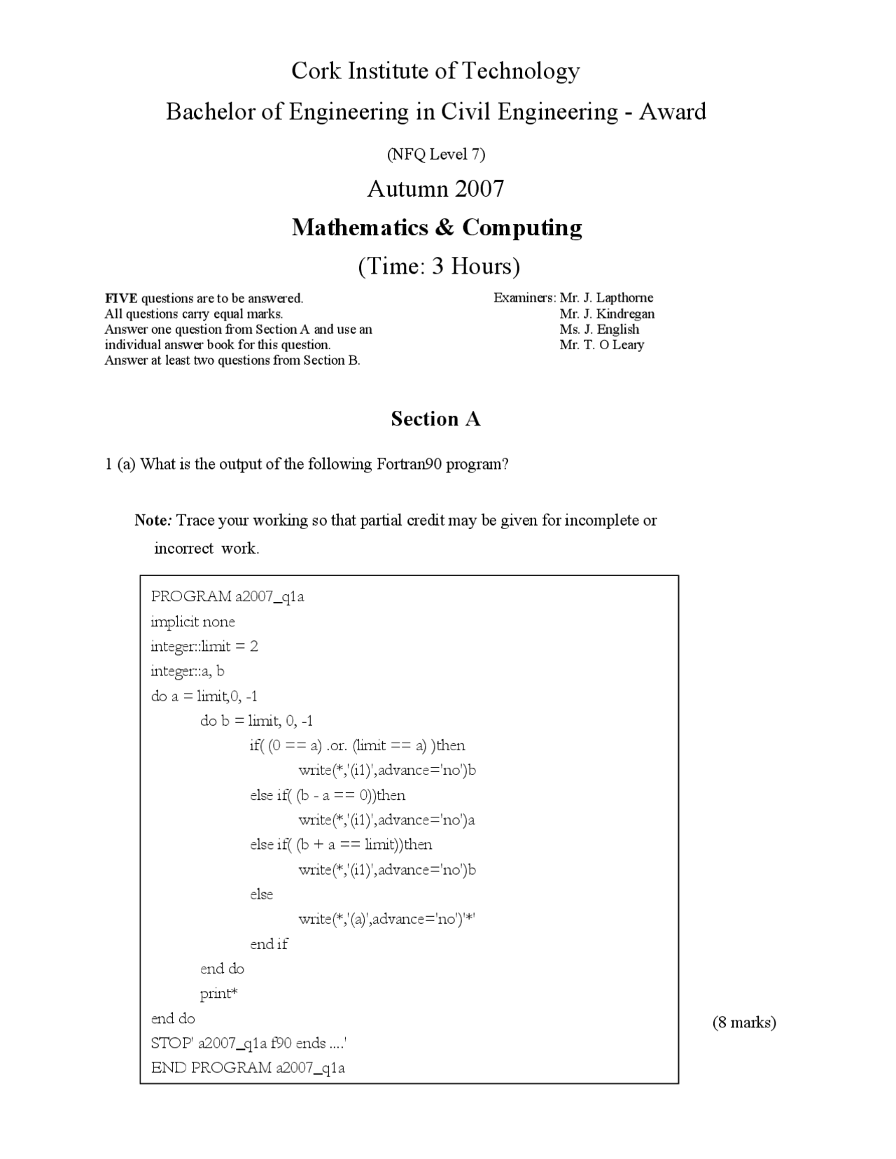 Least Squares Regression Line Mathematics And Computing Old Exam