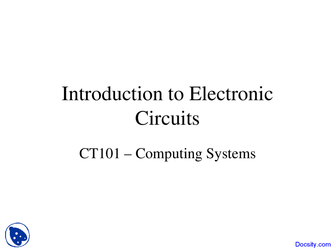 Introduction to Electronic Circuits - Computing System - Lecture Slides ...