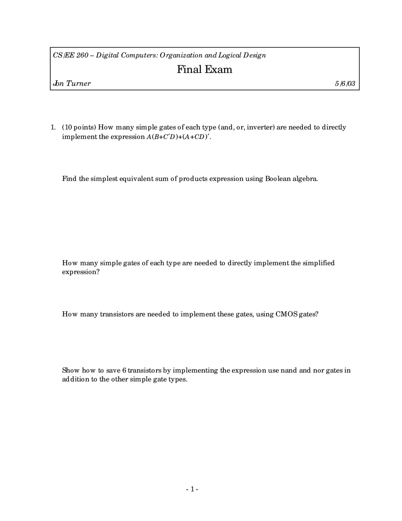 Boolean Algebra Organization And Logical Design Exam Docsity
