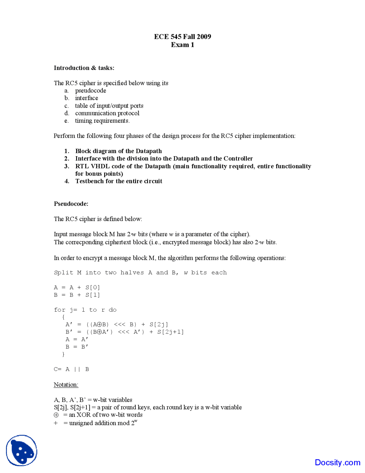 Cipher Implementation Digital System Design With Vhdl Exam Docsity