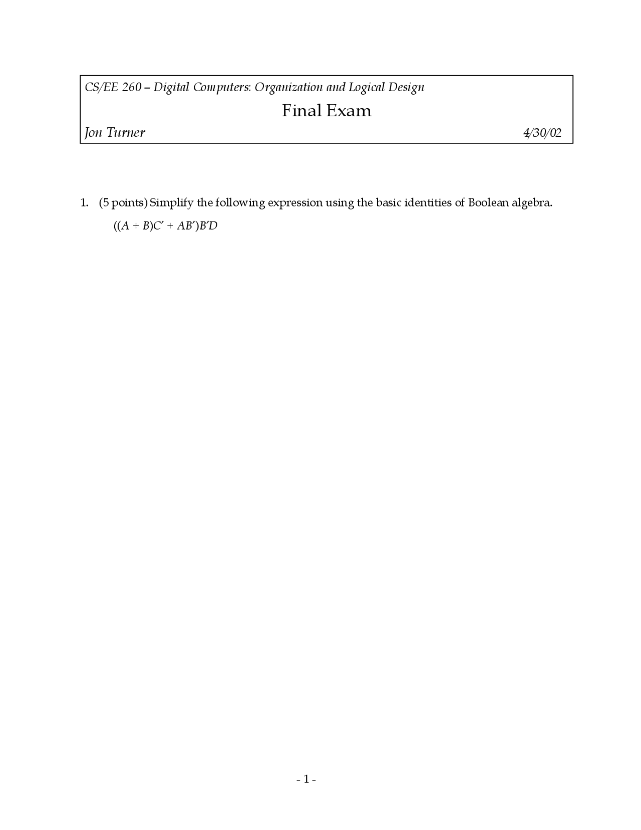 Logic Functions Organization And Logical Design Exam Docsity