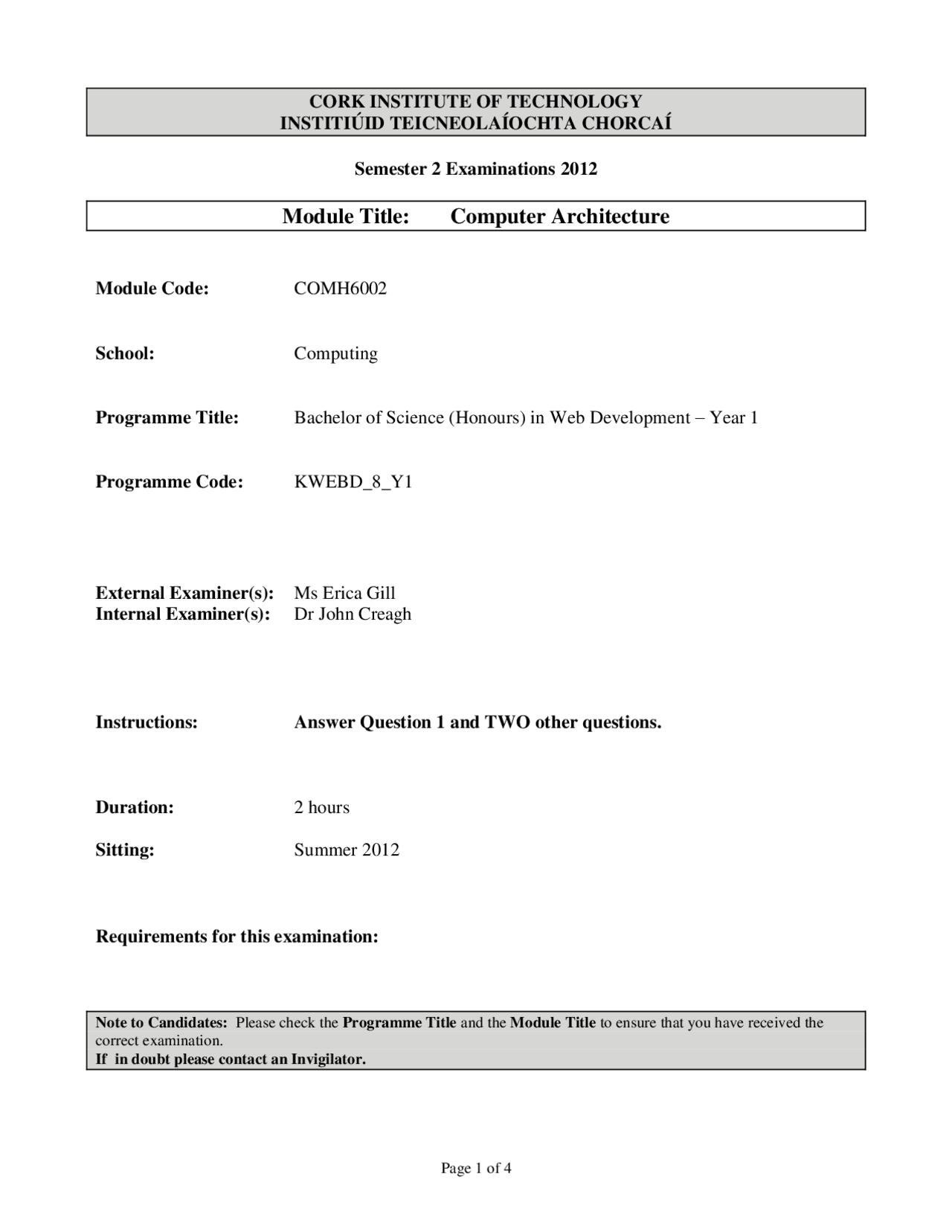 Interfaces Computer Architecture Past Exam Docsity