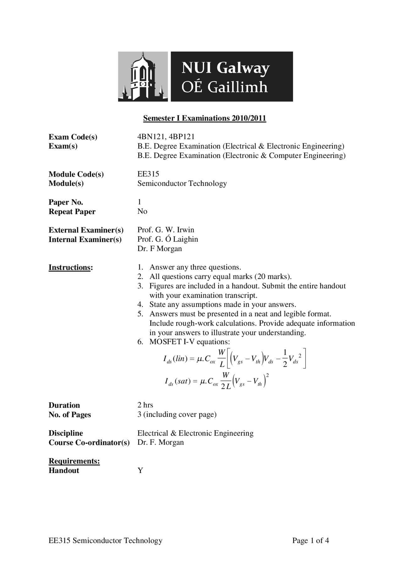 Input Voltage Semiconductor Technology Past Exam Paper Exams