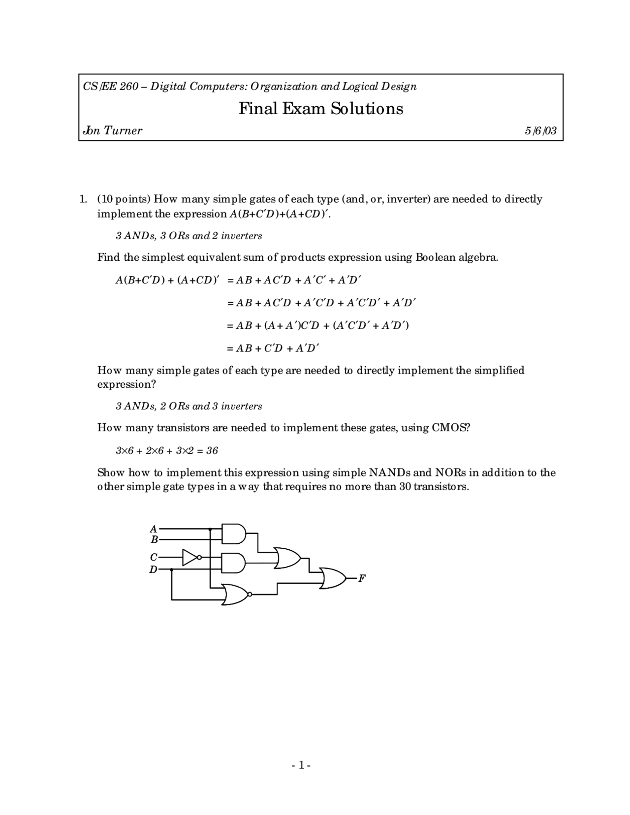 Digital Computers Organization And Logical Design Solved Exam Docsity