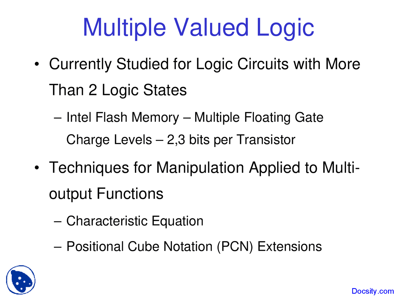 Multiple Valued Logic Design Automation Of Embedded Systems Lecture Slides Docsity