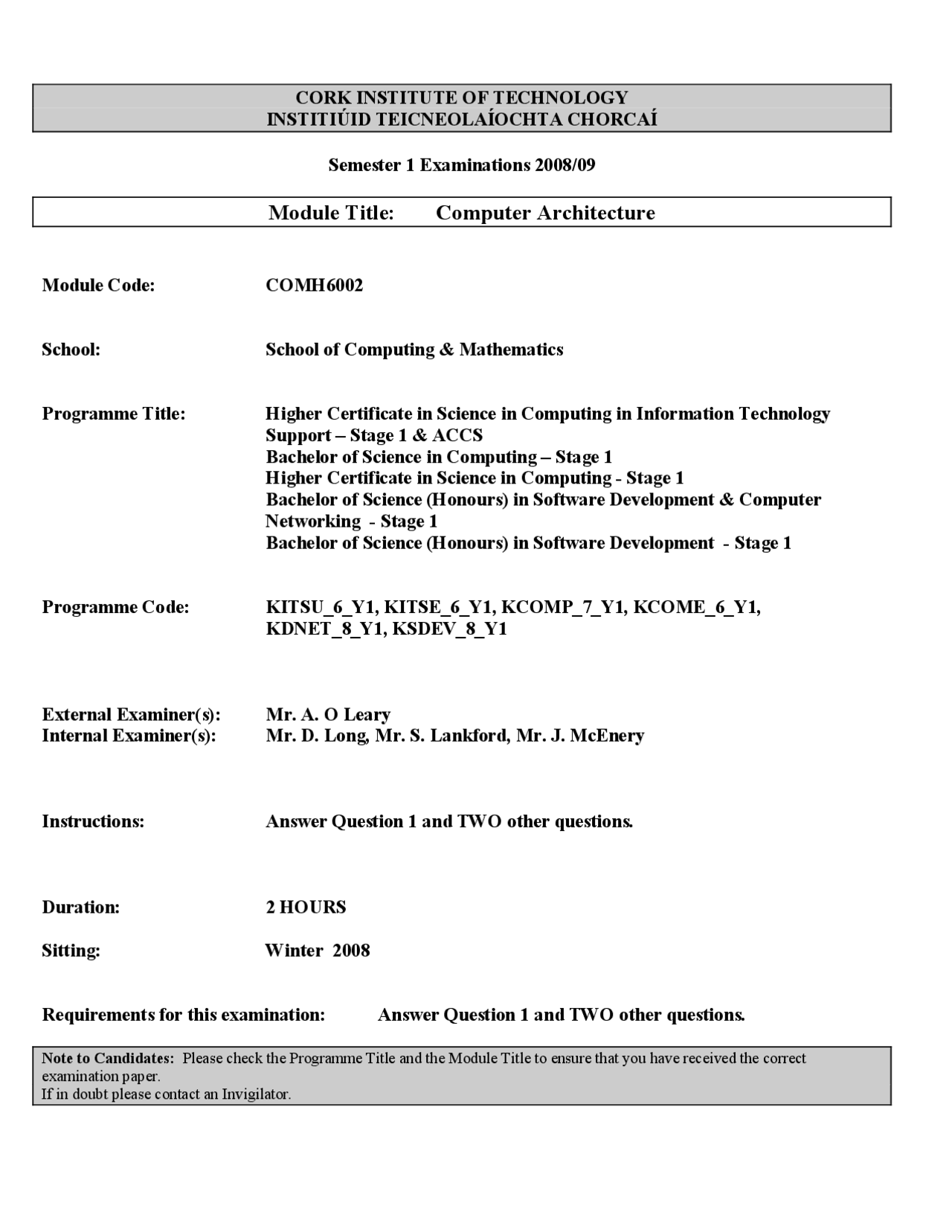 Arithmetic Computer Architecture Past Exam Docsity