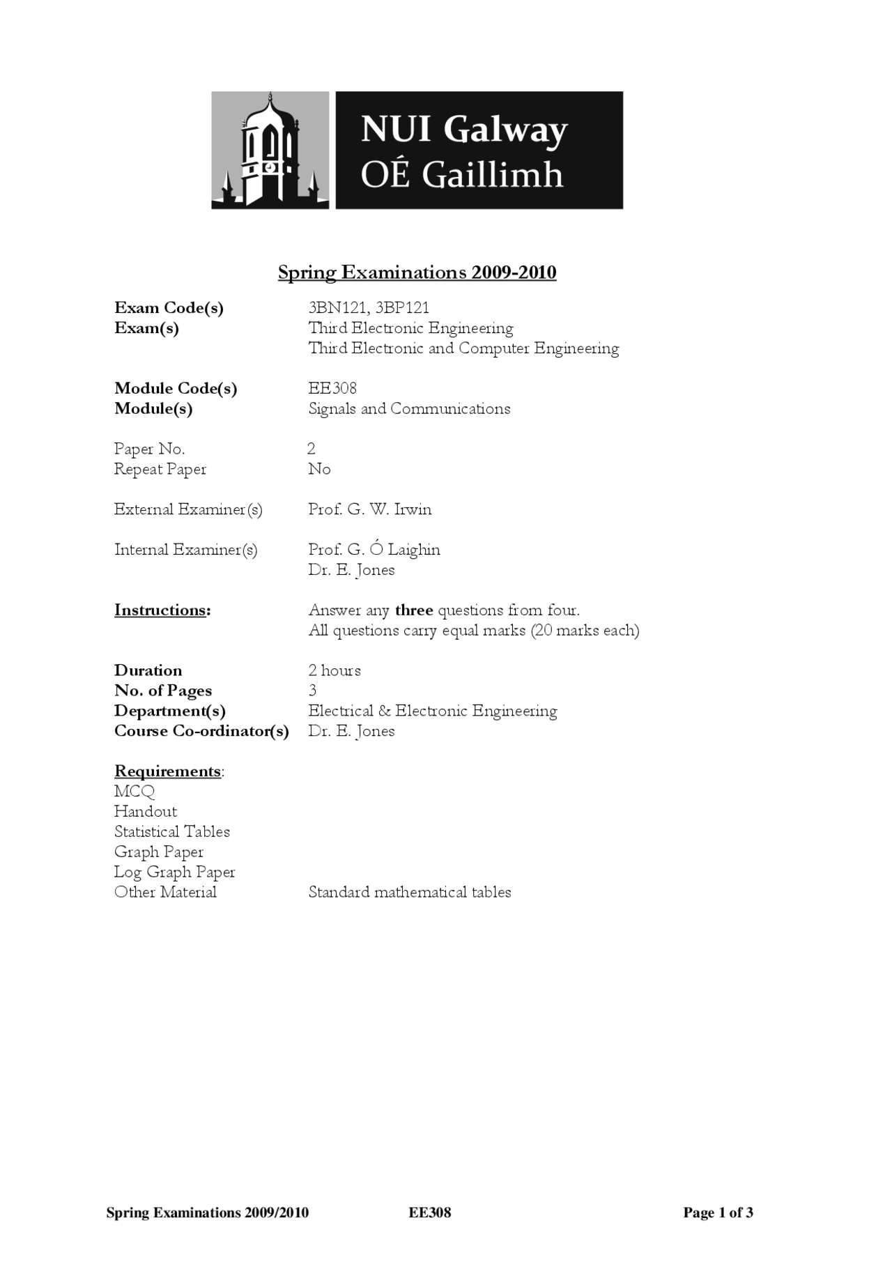 Transmission System - Signals and Communications - Past Exam Paper - Docsity