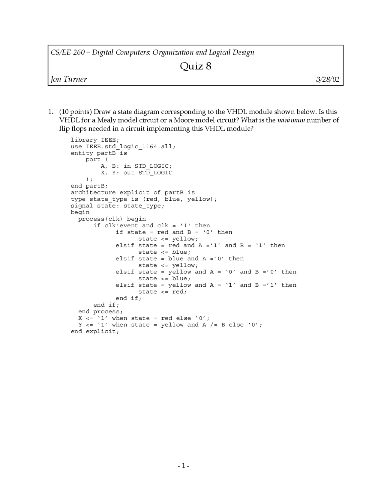 Moore Model Circuit Organization And Logical Design Quiz Docsity
