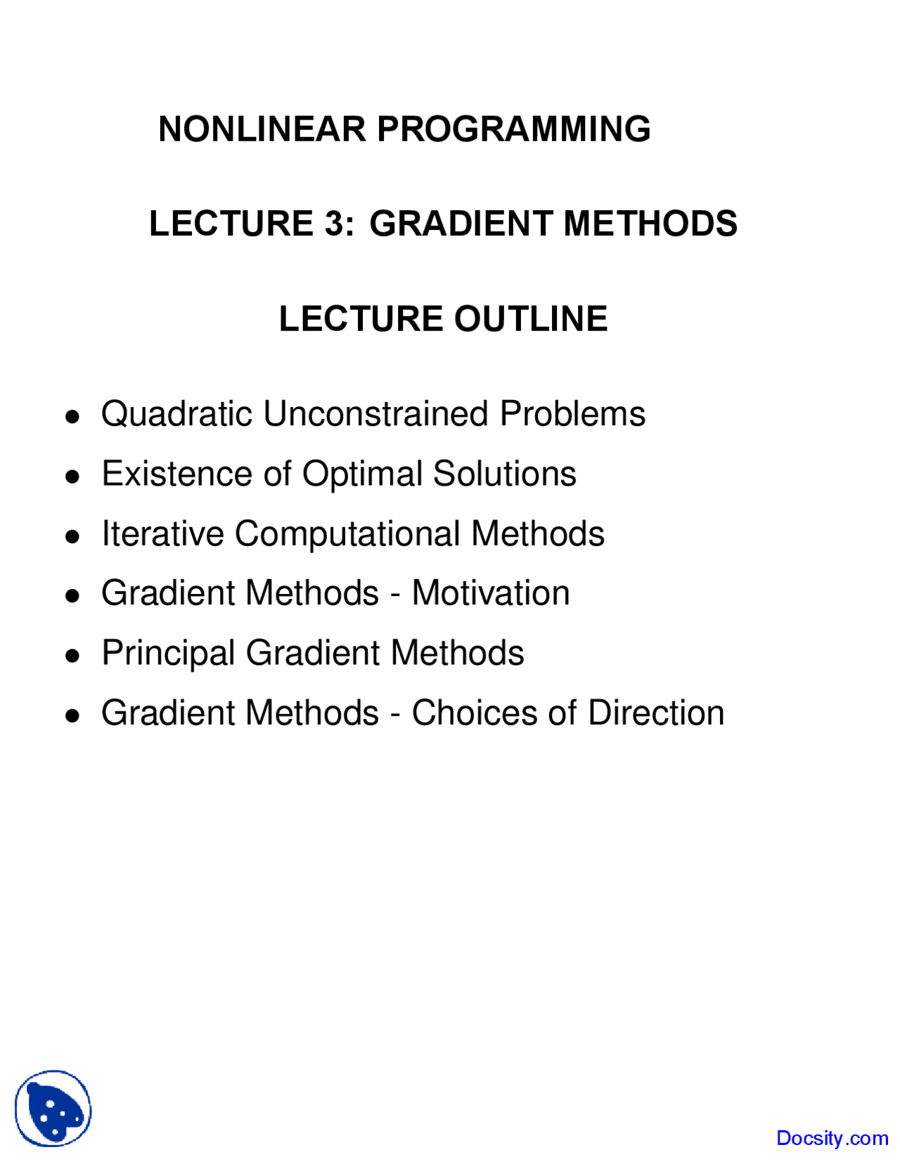 Gradient Methods Nonlinear Programming Lecture Slides Docsity