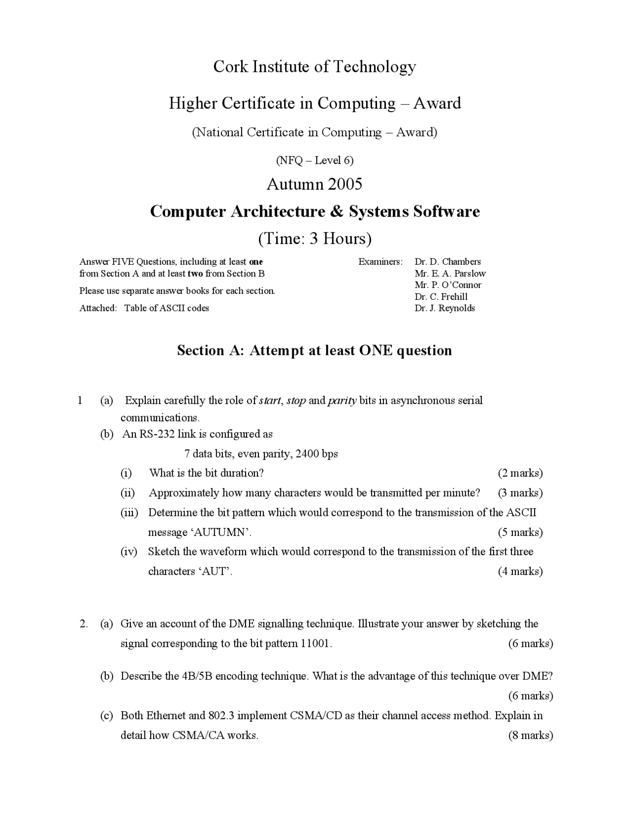Waveform Computer Architecture Past Exam Docsity