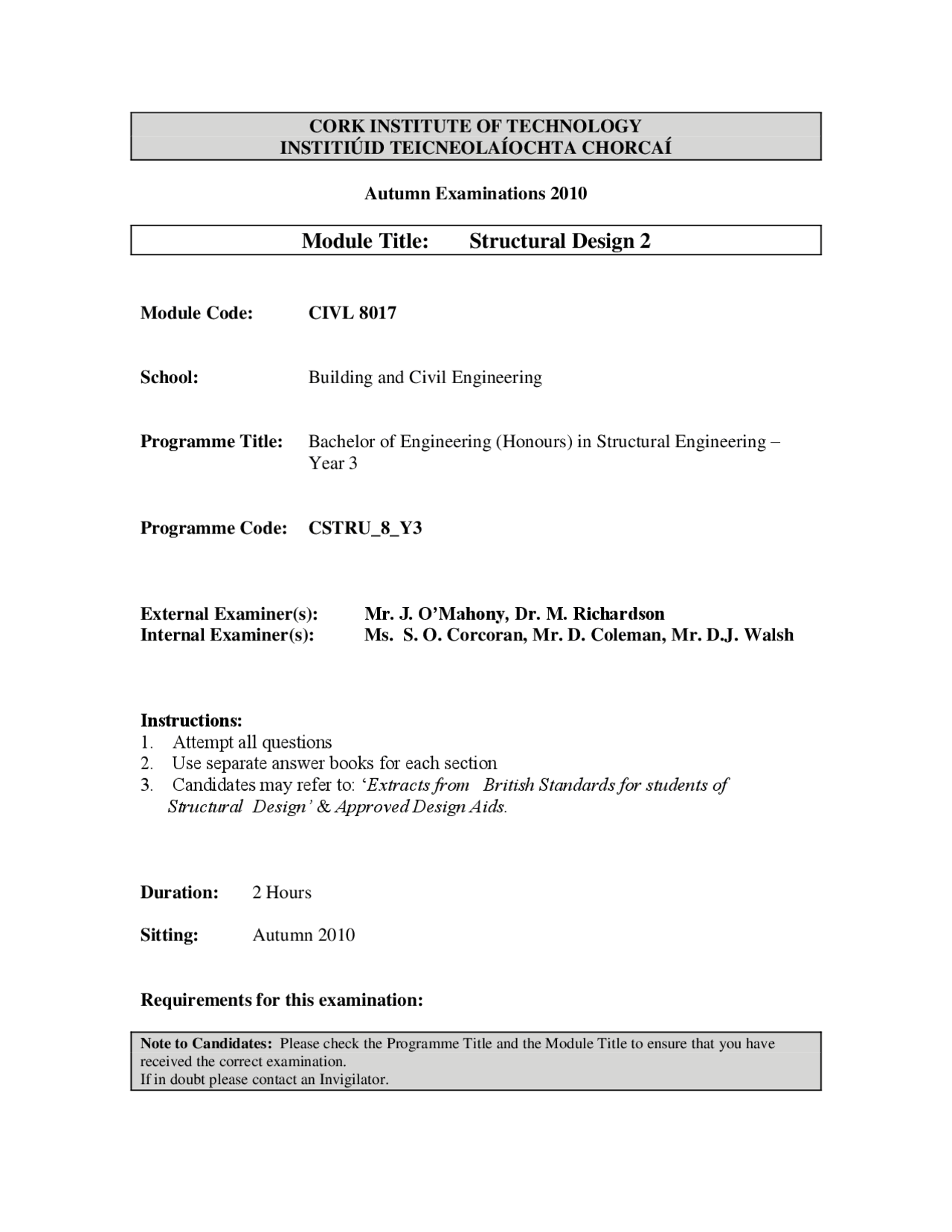 Design Steel Beam - Introduction to Structural Design - Old Exam Paper ...