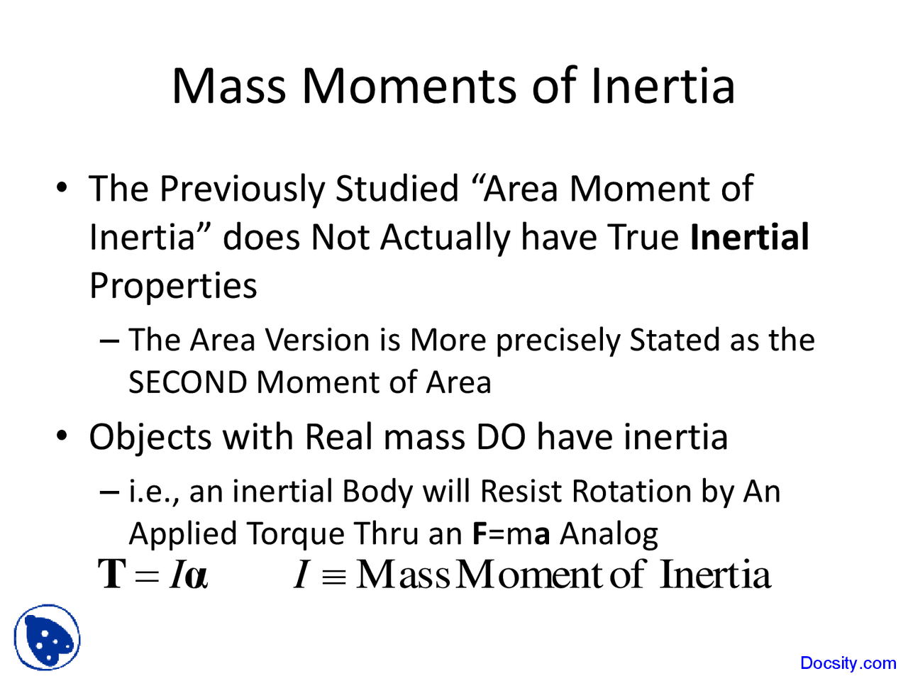 Mass Moments of Inertia - Engineering Mechanics Statics - Lecture ...