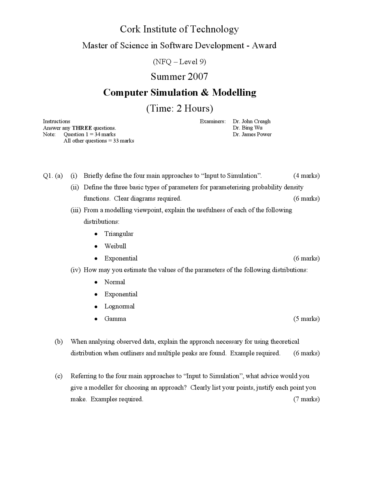 Multiple Peaks Computer Simulation And Modelling Exam Docsity