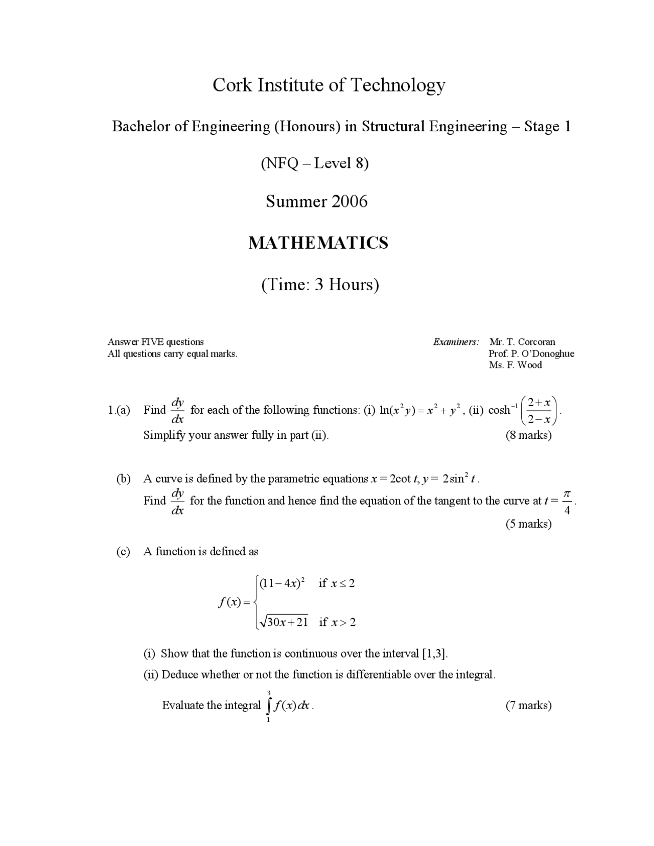 Non Zero Terms Mathematics Old Exam Paper Docsity