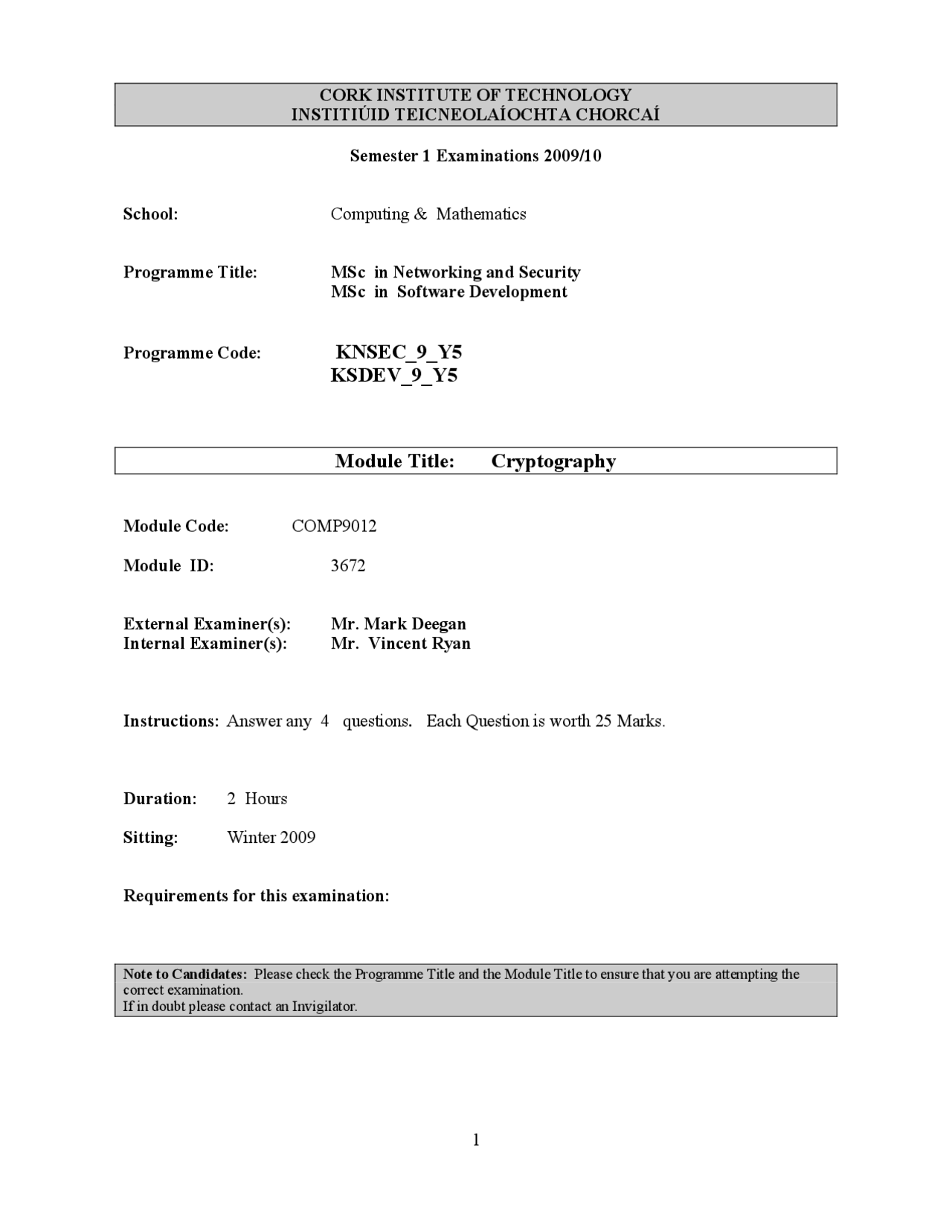 Cryptography Cryptography Exam Docsity