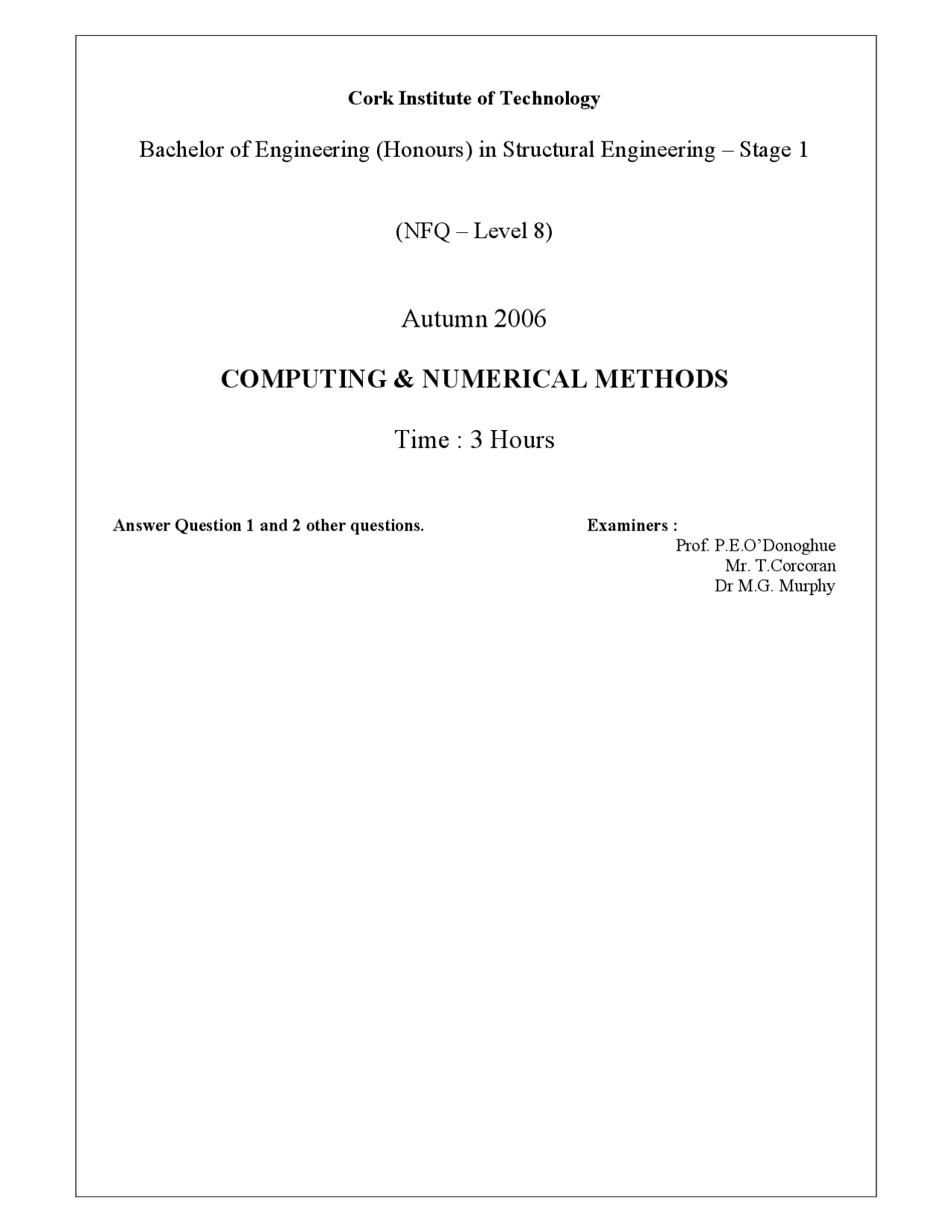 Function Module Numerical Methods And Computing Old Exam Paper Docsity