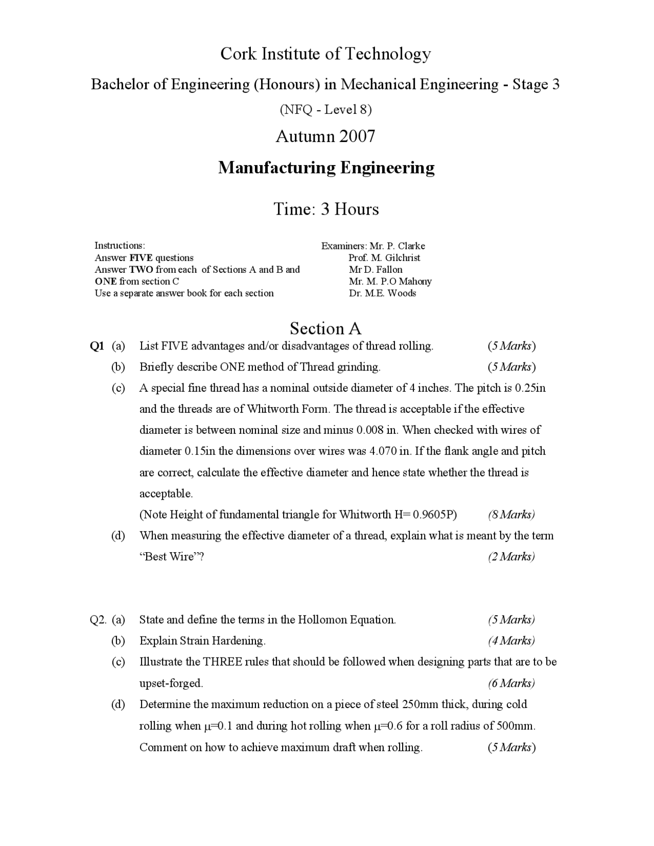 Best Wire - Manufacturing Engineering - Exam | Exams Manufacturing ...