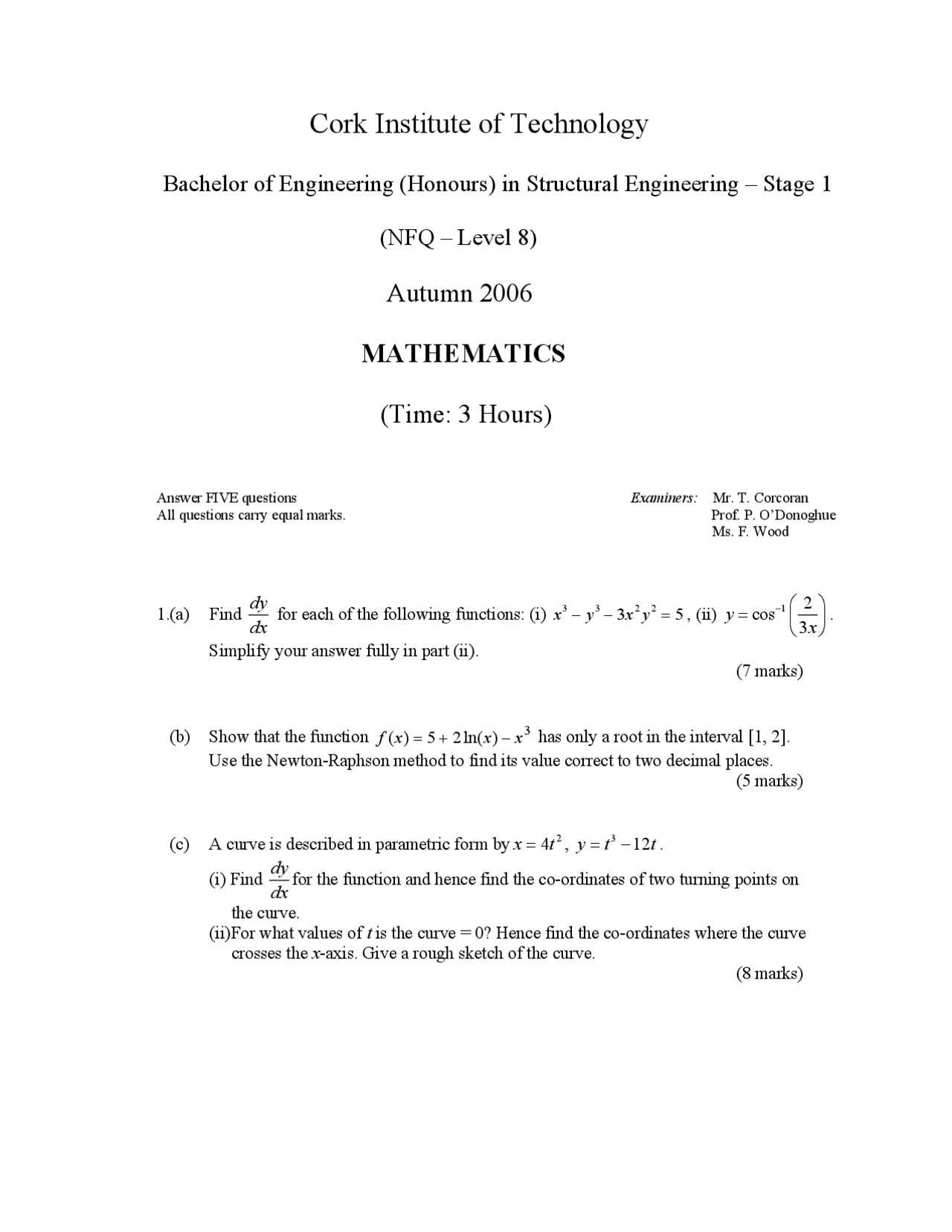 Newton Raphson Method Mathematics Old Exam Paper Docsity