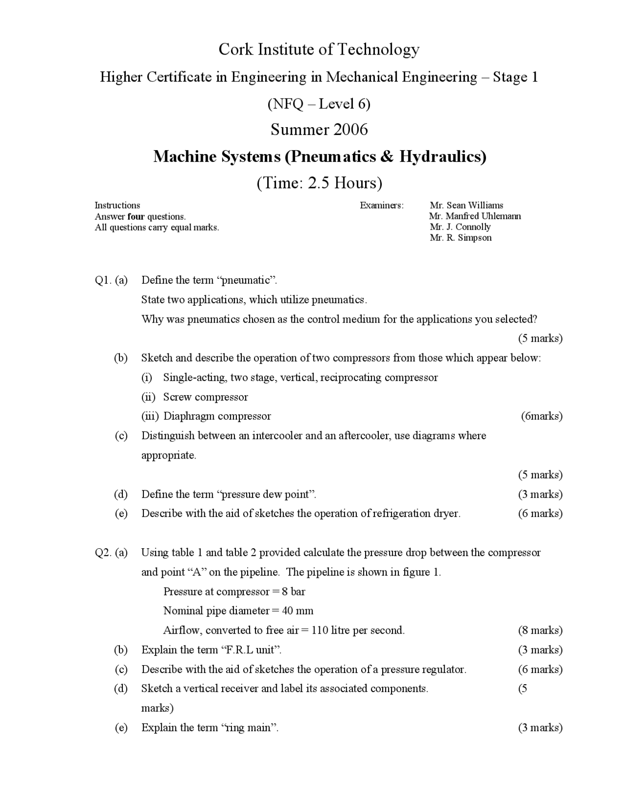 Pneumatic Machine Dynamics Exam Docsity