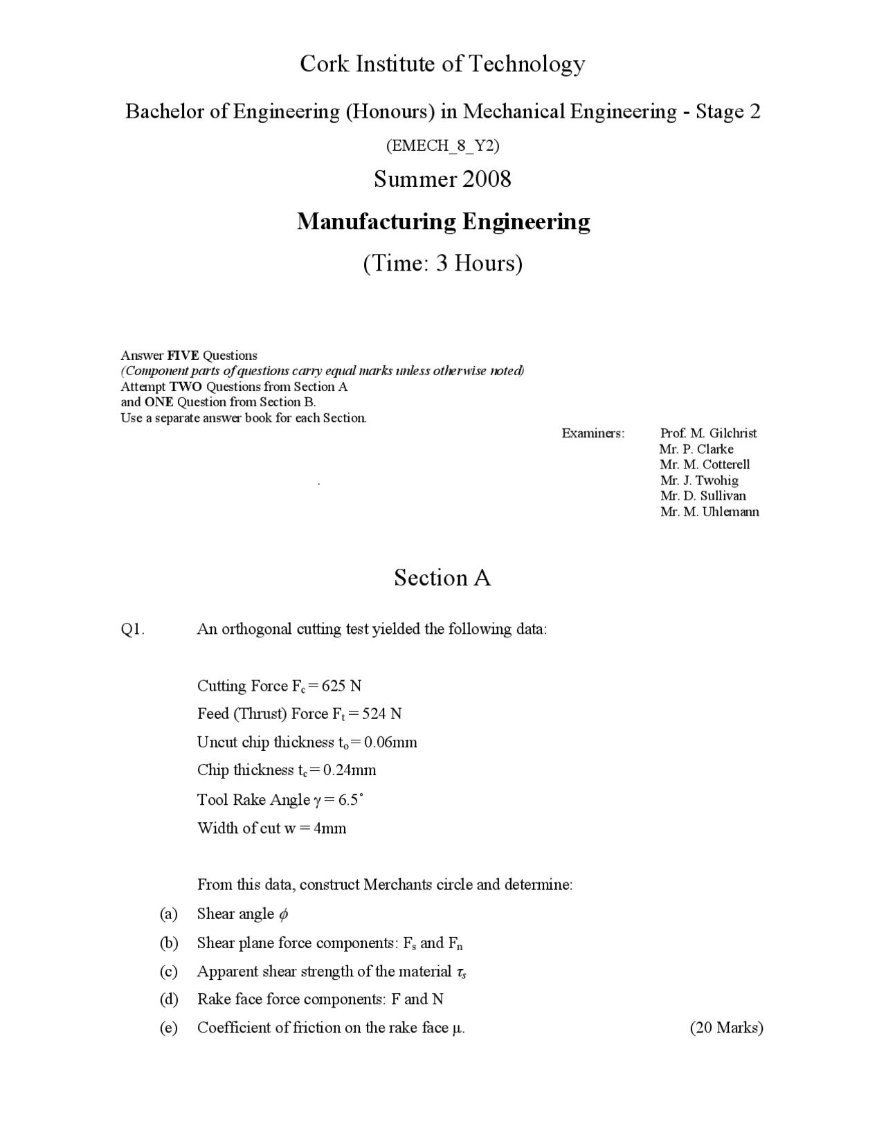 Coefficient Of Friction Manufacturing Engineering Exam Docsity