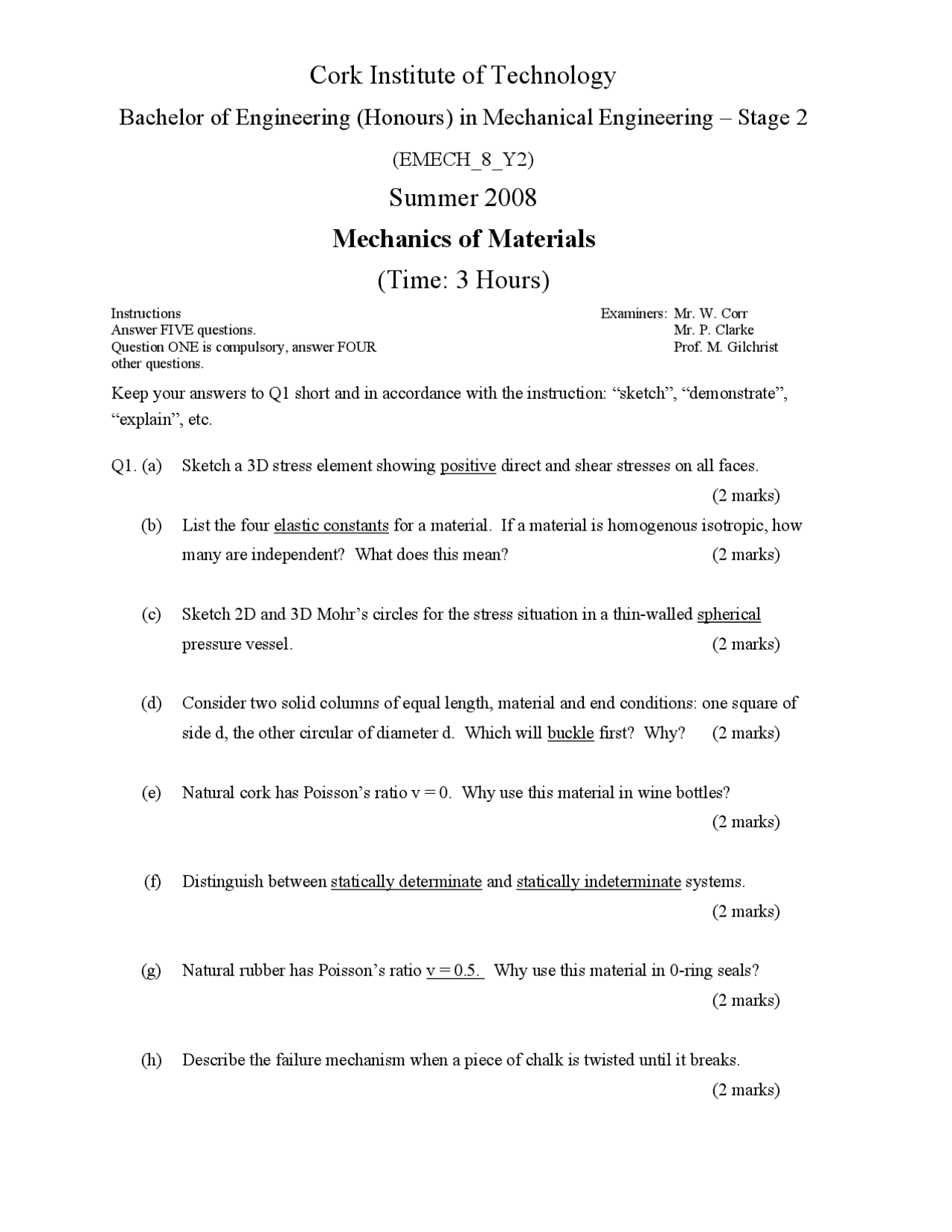 Homogenous Isotropic - Mechanics of Materials - Exam - Docsity