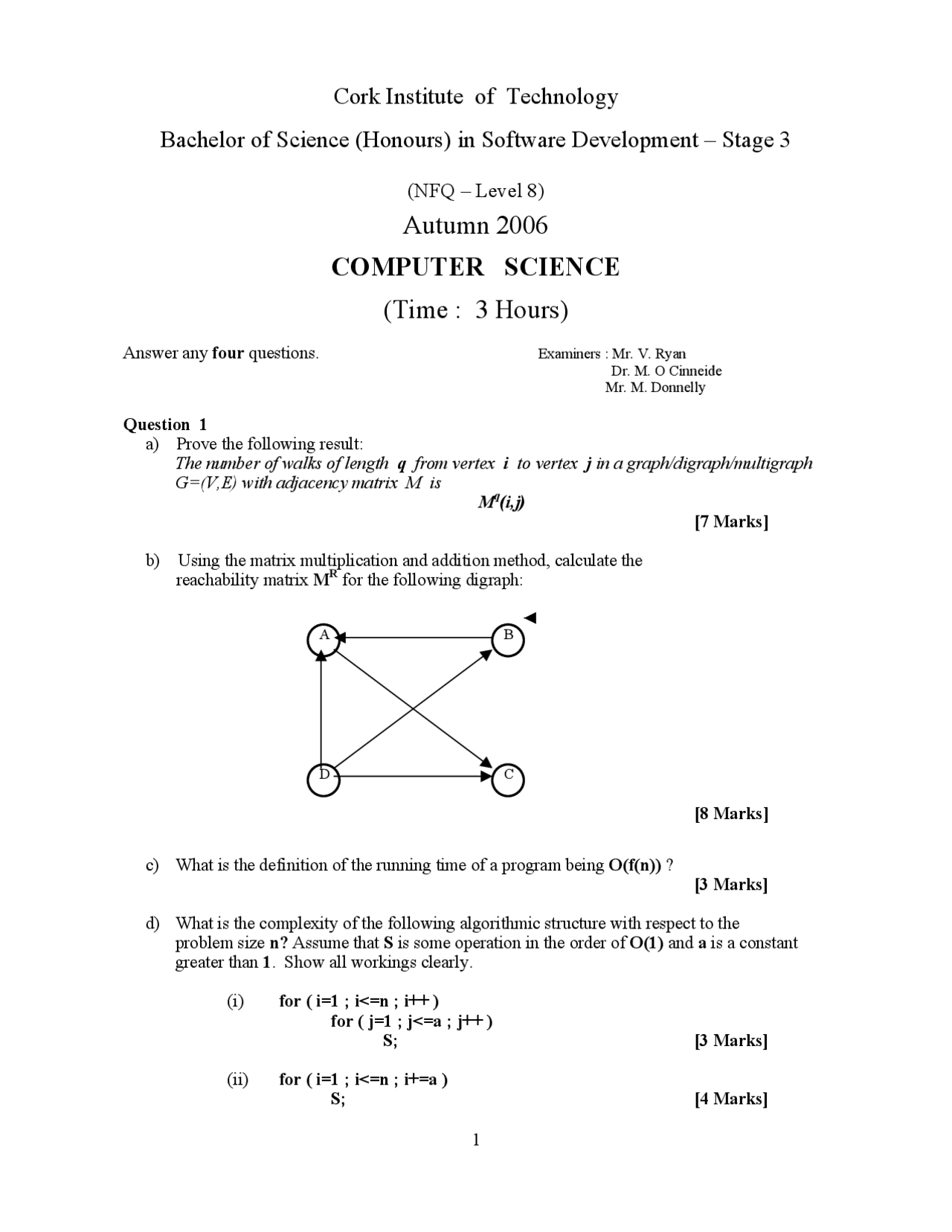 Adjacency Matrix Computer Science Exam Exams Computer Science