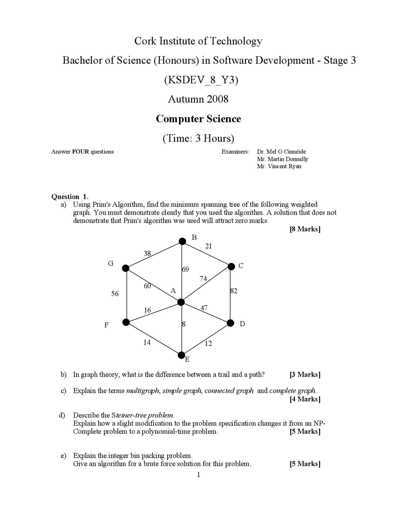 Prim's Algorithm - Computer Science - Exam - Docsity