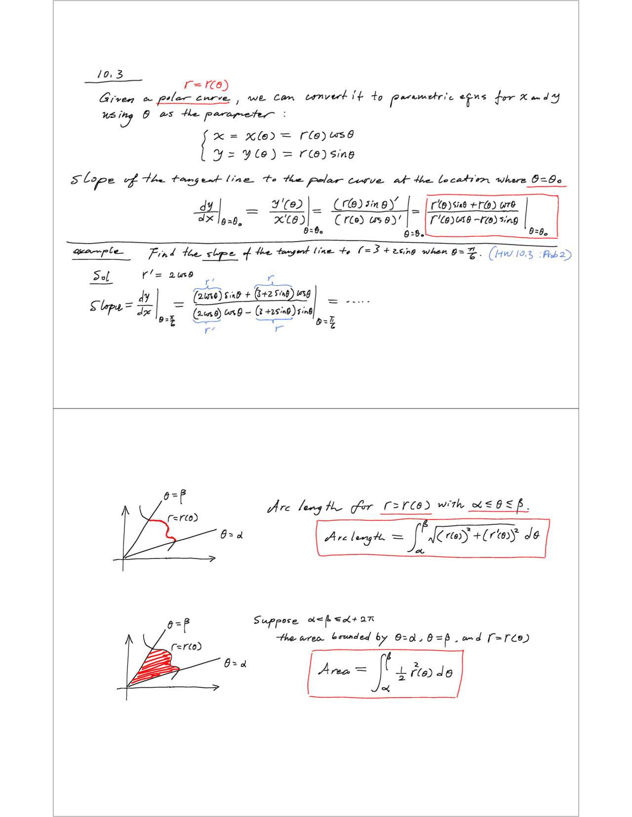 Solved Examples on Area and Arc Length - Handwritten Notes | MATH 122 ...