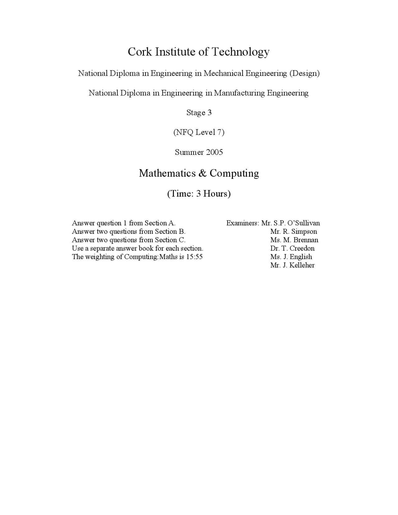 Implicit None Mathematics And Computing Exam Docsity