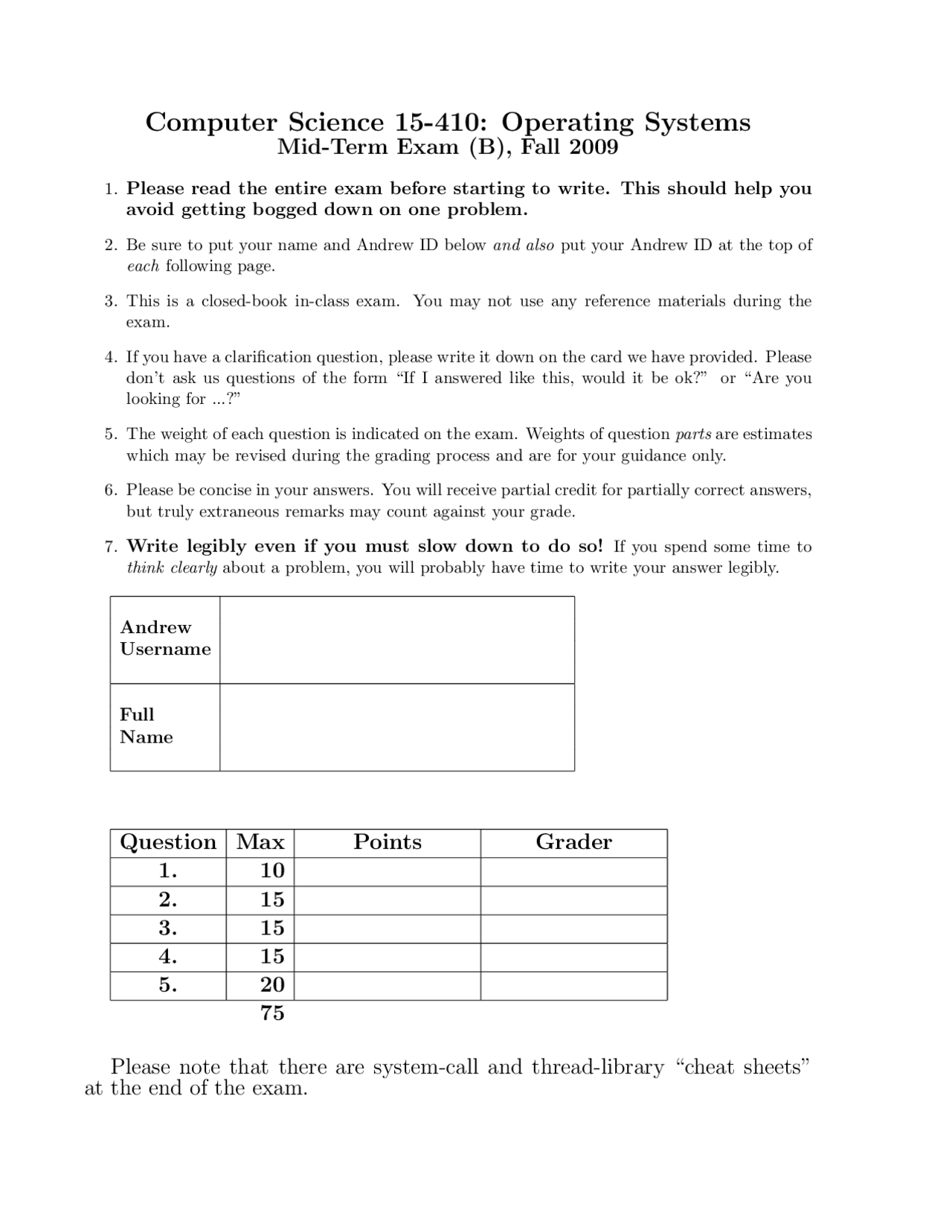 Bounded Waiting - Operating System - Exam - Docsity