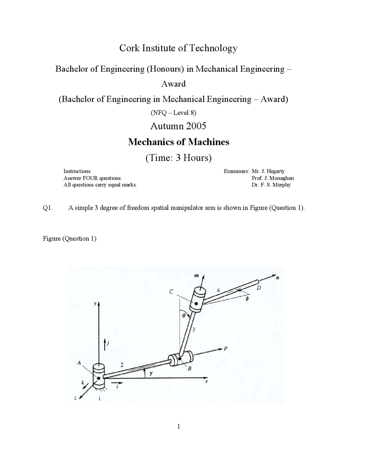 Freedom Spatial - Mechanics of Machines and Materials - Exam - Docsity