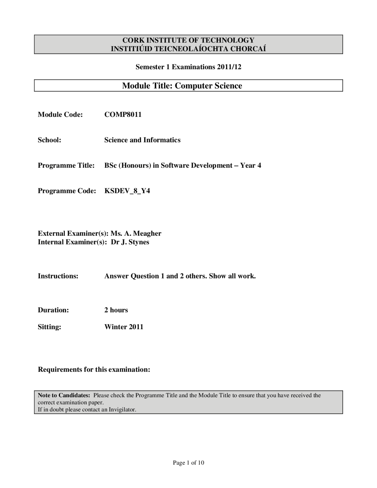 Graph Theory Computer Science Exam Exams Computer Science Docsity
