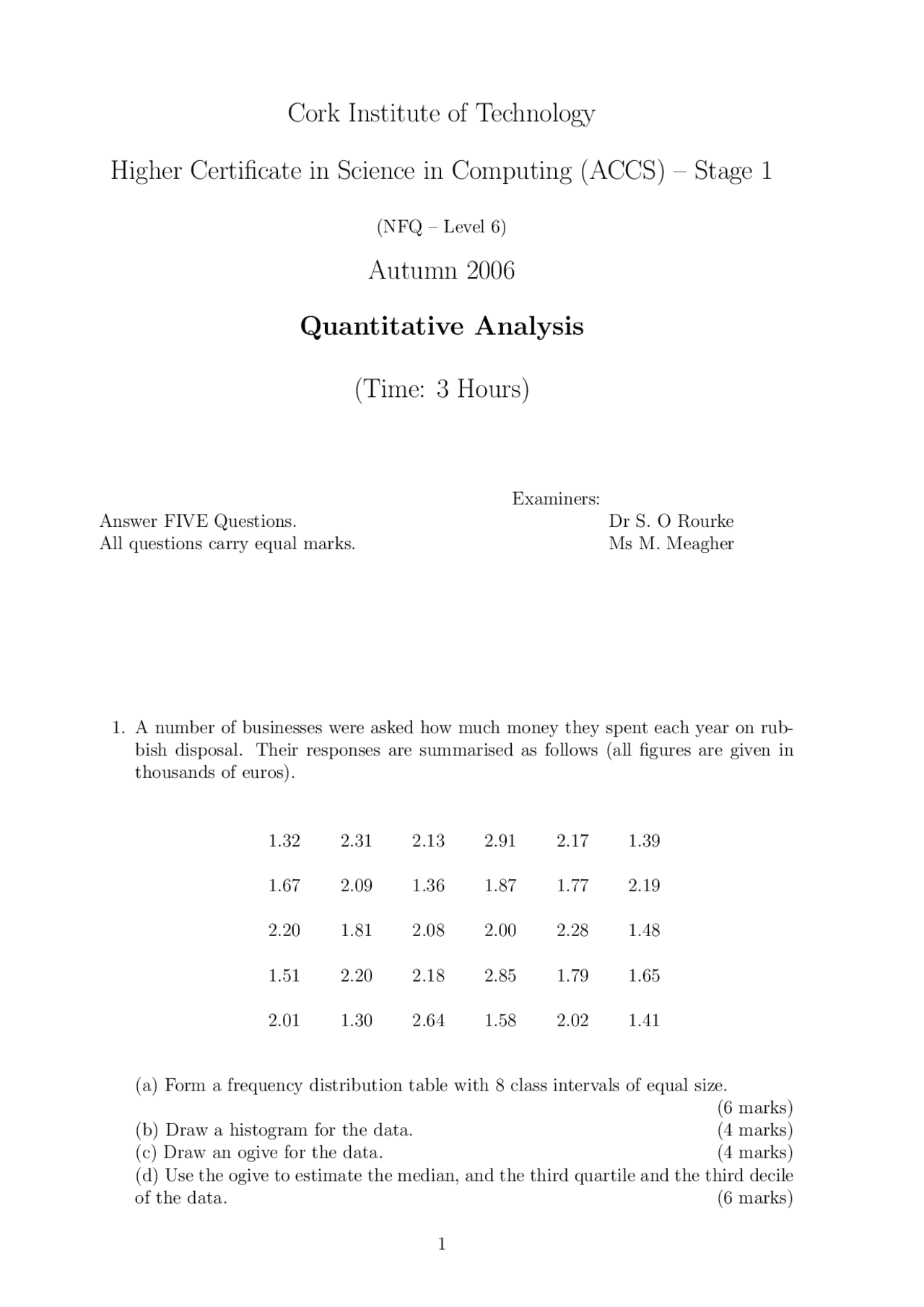 Ogive Quantitative Analysis Exam Docsity