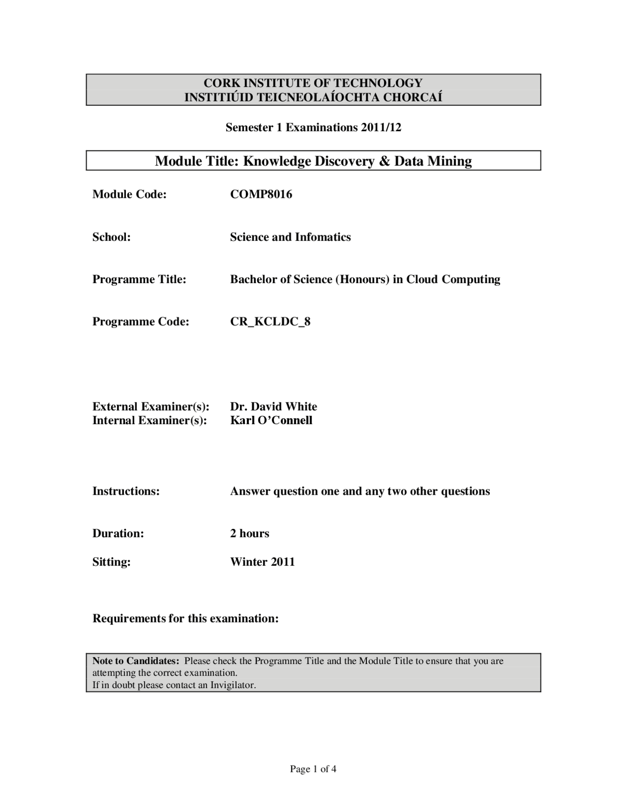 Data Warehouse Data Mining Exam Exams Data Mining Docsity