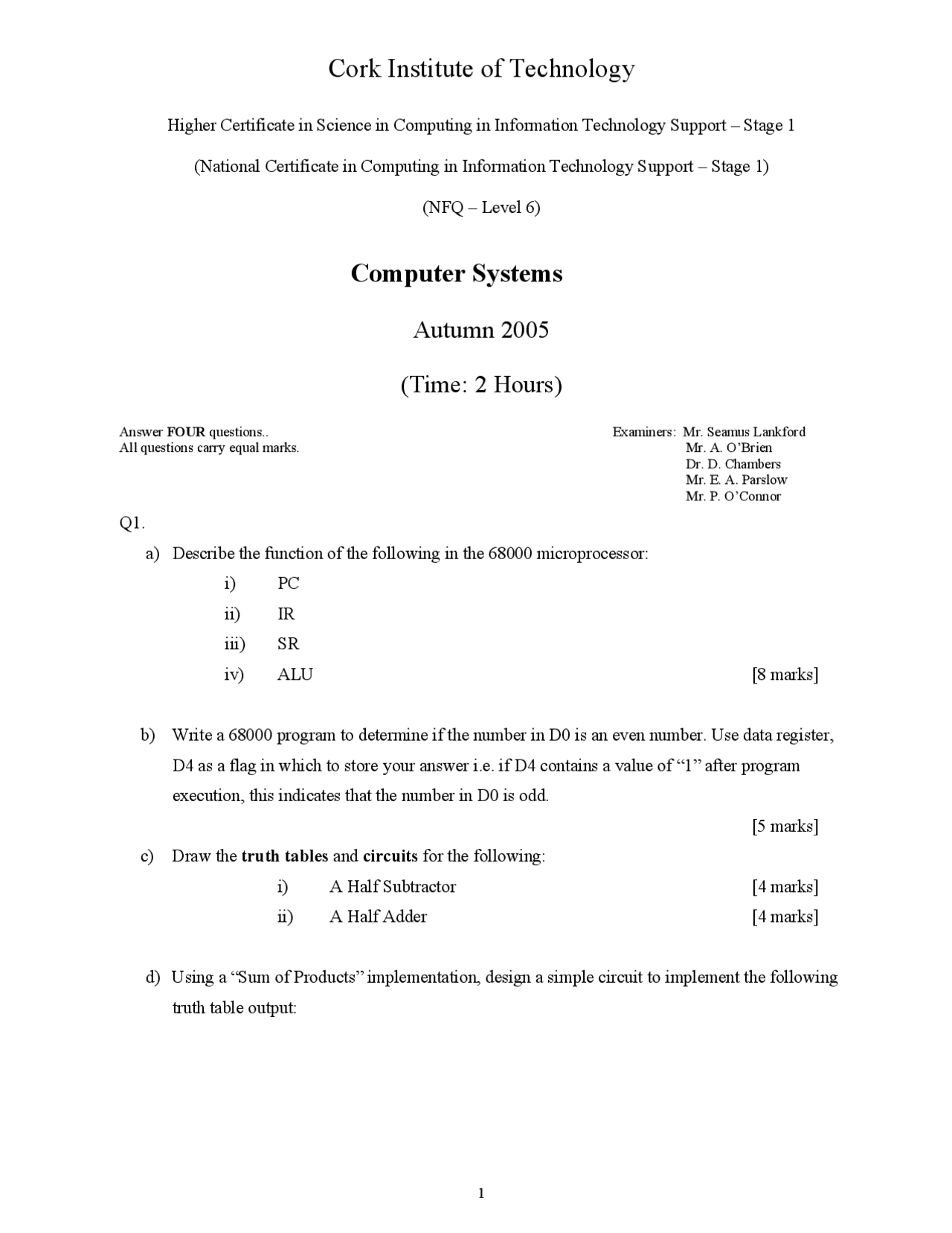 Microprocessor Computer Systems Exam Exams Computer System Design