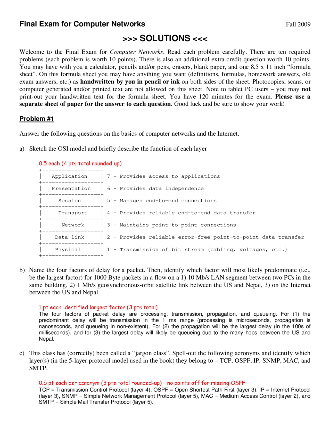 Geosynchronous - Computer Netrwork - Solved exam | Exams Computer Networks | Docsity