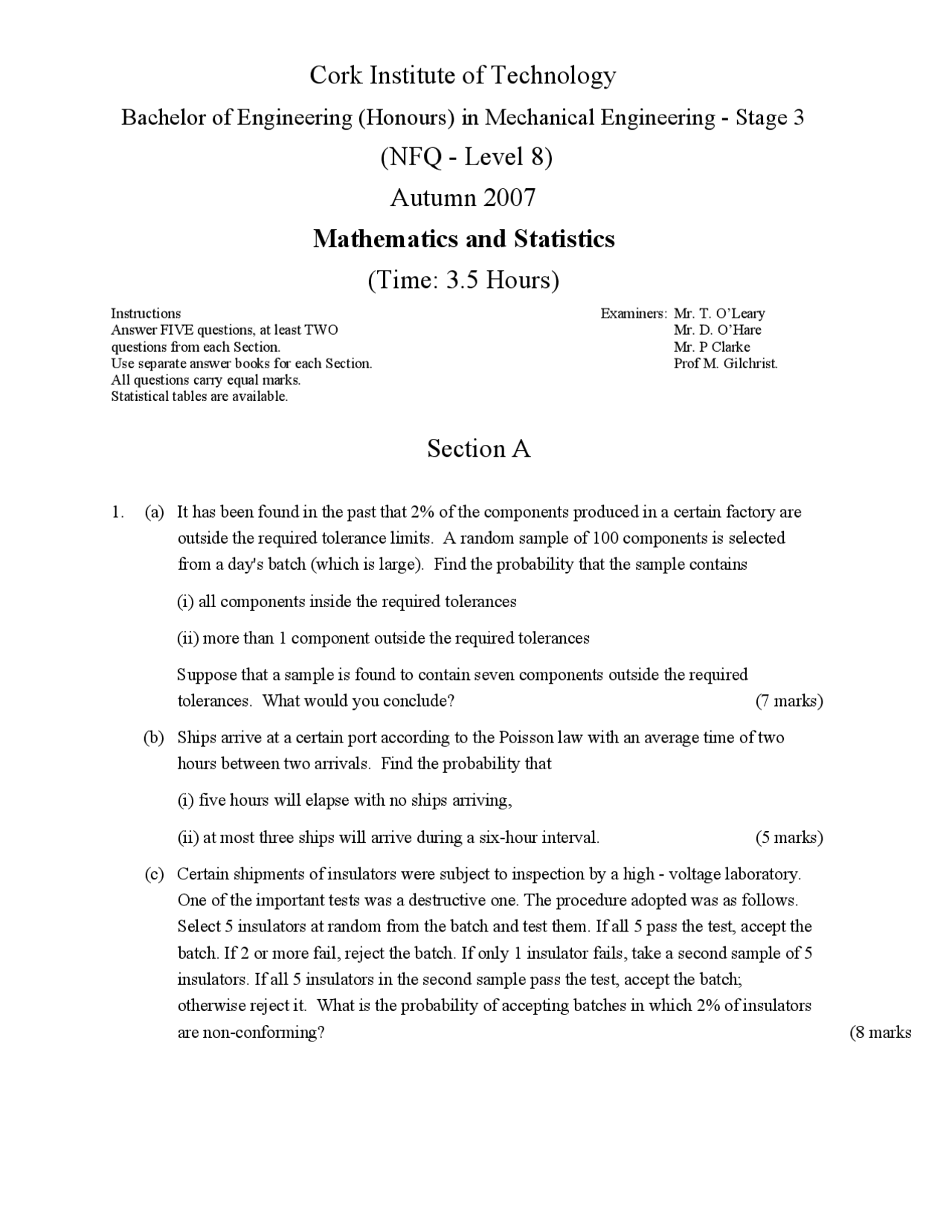 Poisson Law Mathematics And Statistics Exam Docsity