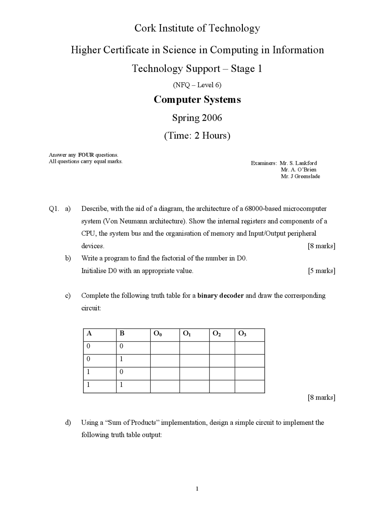 Binary To Octal Computer Systems Exam Docsity